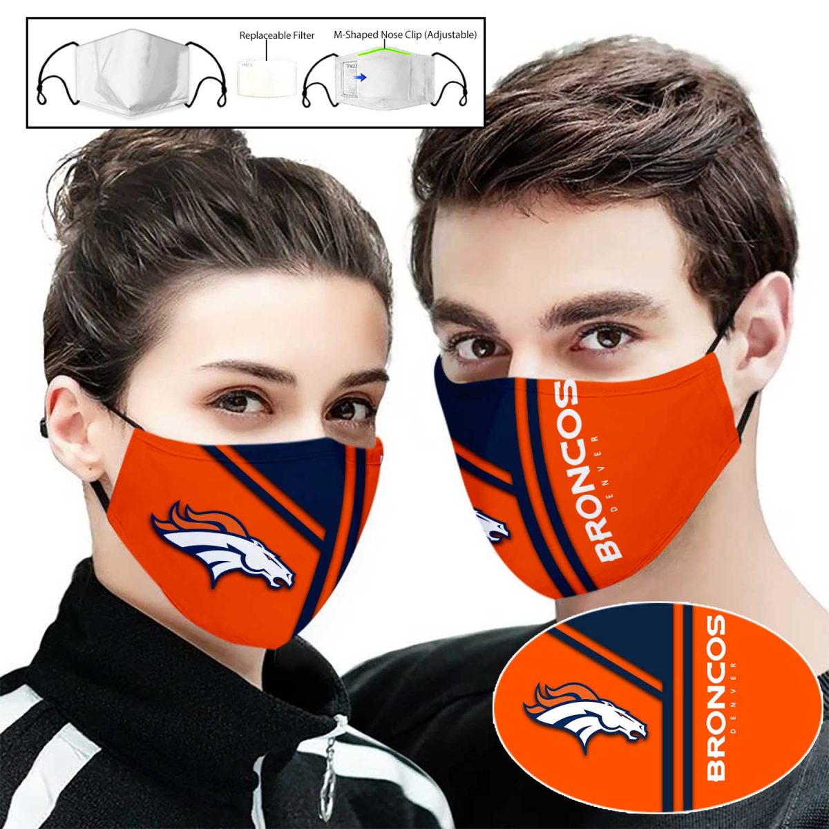 NFL - Denver Broncos PM 2.5 Air Pollution Masks Washable Reusable Face ...